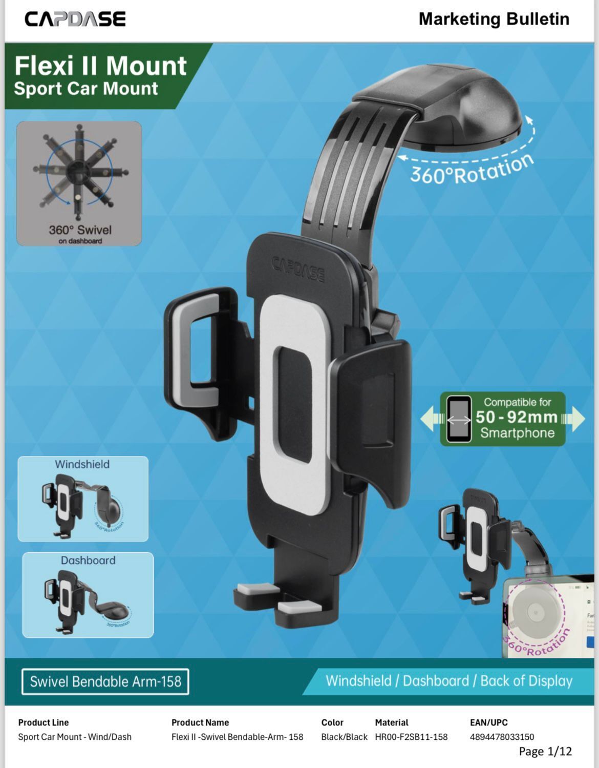 CAPDASE | Flexi Il Mount Sport Car Mount / wivel Bendable Arm-158 ...