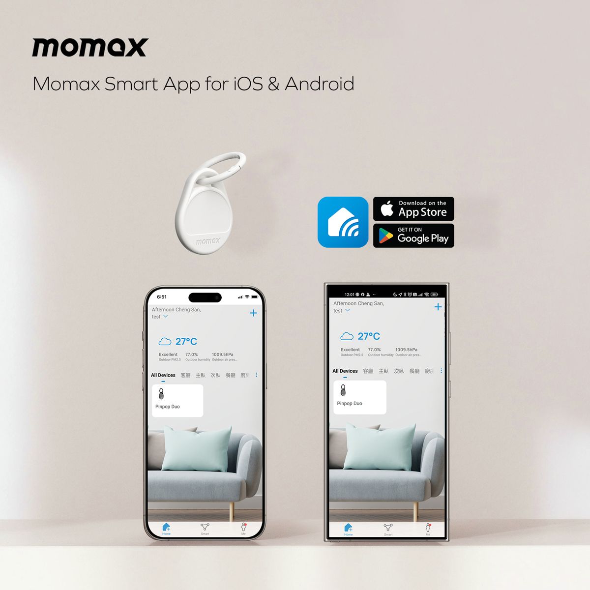 MOMAX | Pinpop Duo 全球定位器 旅行追蹤器 #iOS及Android設備可用 (白色) – BR11W | 顏色 : 白色 ...