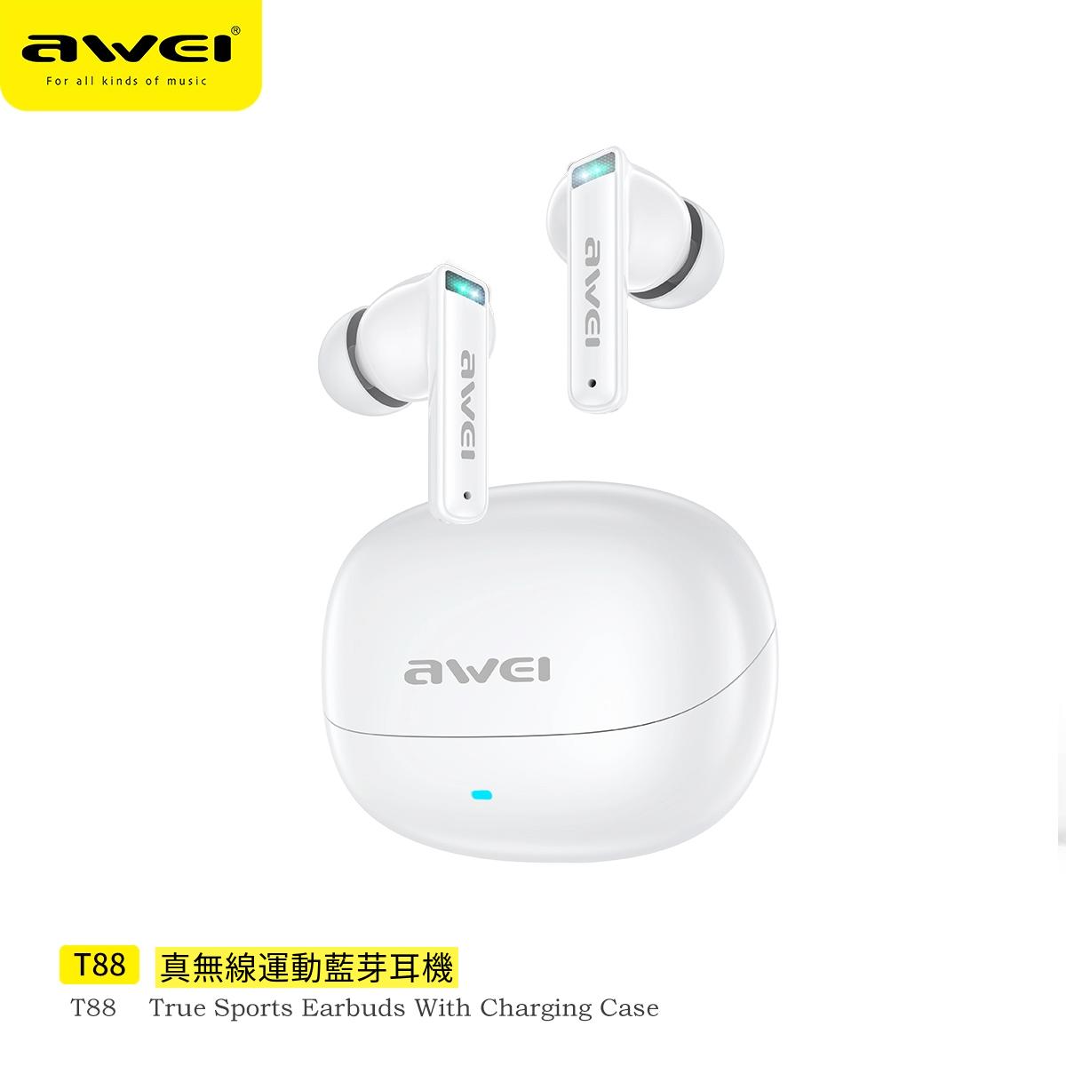 AWEI | T88 真無線運動藍芽耳機 新款藍牙耳機 超長待機 真無線音樂通話耳機 跑步耳機 藍牙版本5.3 運動耳機 | 顏色 : 黑色 ...