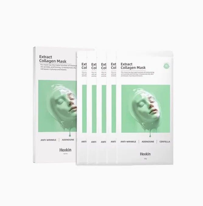 Hexkin | 韓國HEXKIN[赫詩琴]院線級童顏膠原炮灌注面膜Extract Collagen Mask(綠色-臻萃)23g*5ea ...