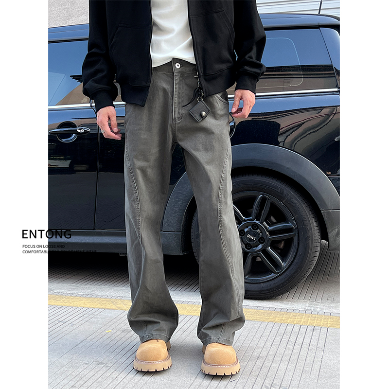 Shipped from Mainland | American retro washed distressed smoked gray ...