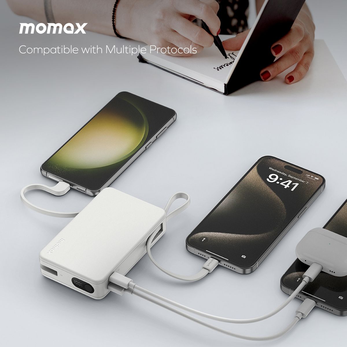 MOMAX | 1-Power Vital+ 20000mAh 流動電源，內建雙 USB-C 線 (黑色) | 顏色 : 深黑色 | HKTVmall 香港最大網購平台
