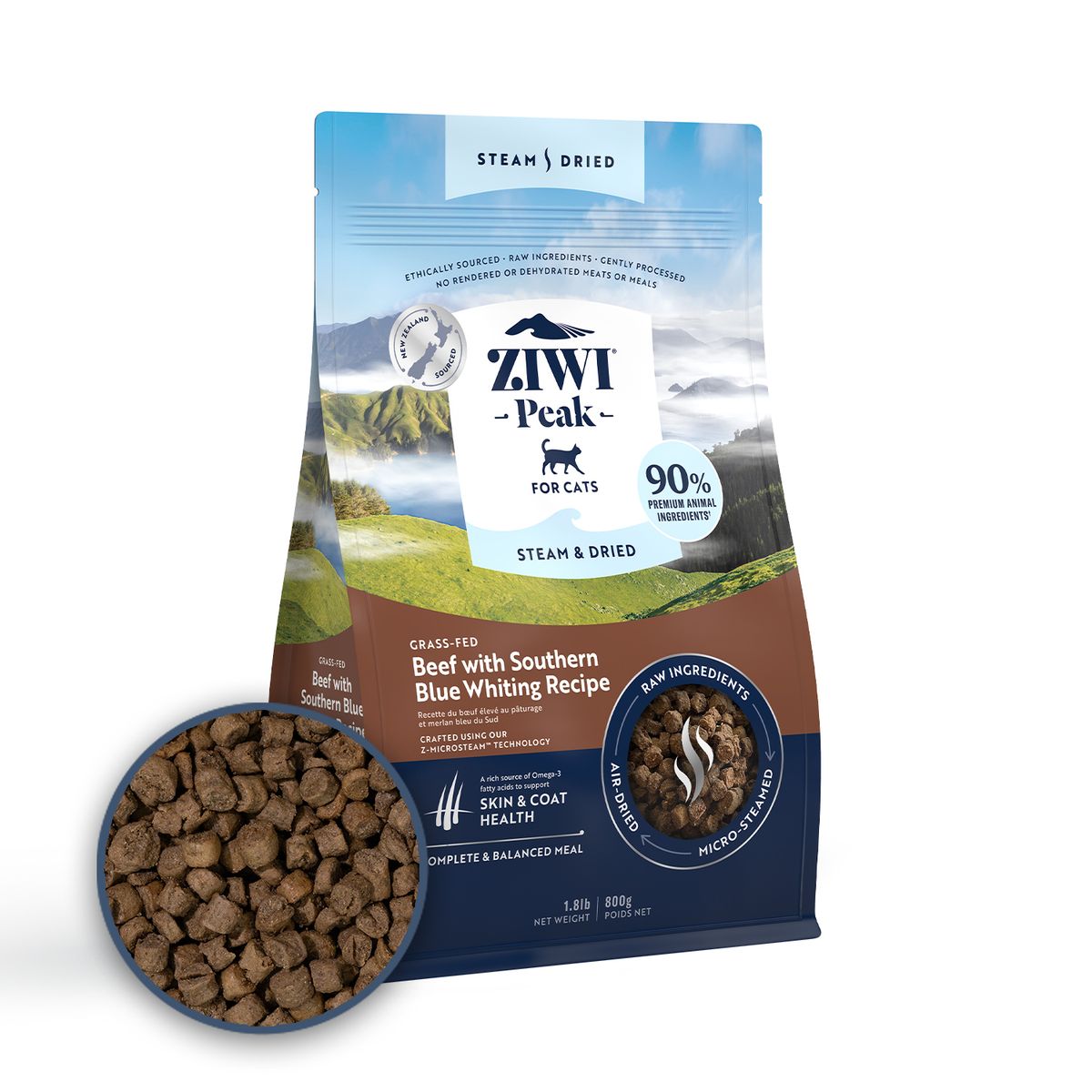 Ziwipeak | ZIWI® 微蒸風乾貓糧 - 草飼牛肉 配南藍鱈 食譜 (800g /1.8lb) 210079 | HKTVmall 香港最大網購平台