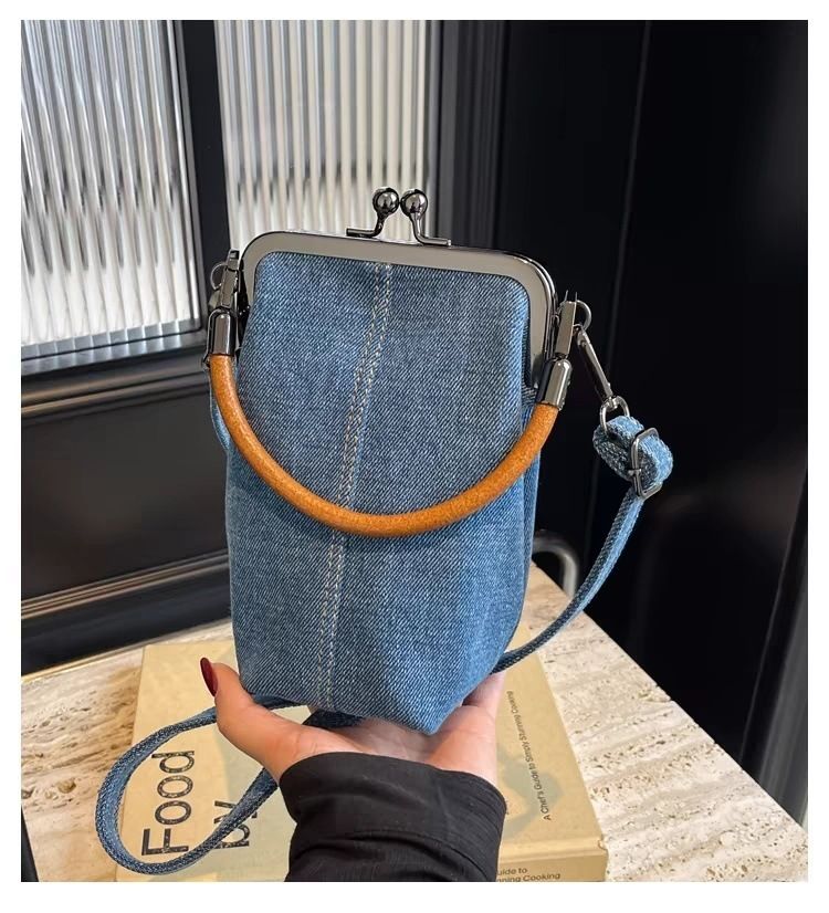 Shipped from Mainland | Jeans fabri-Light blue + one-shoulder strap ...