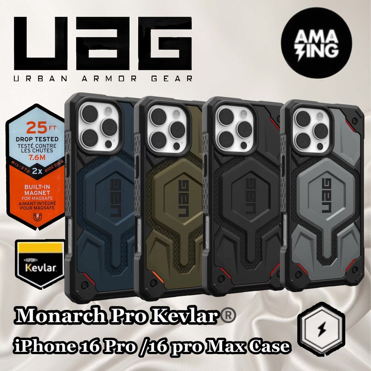 UAG | UAG MONARCH Pro Kevlar®IPhone 16 Pro Case-Kevlar Black 標誌性裝甲框架 ...