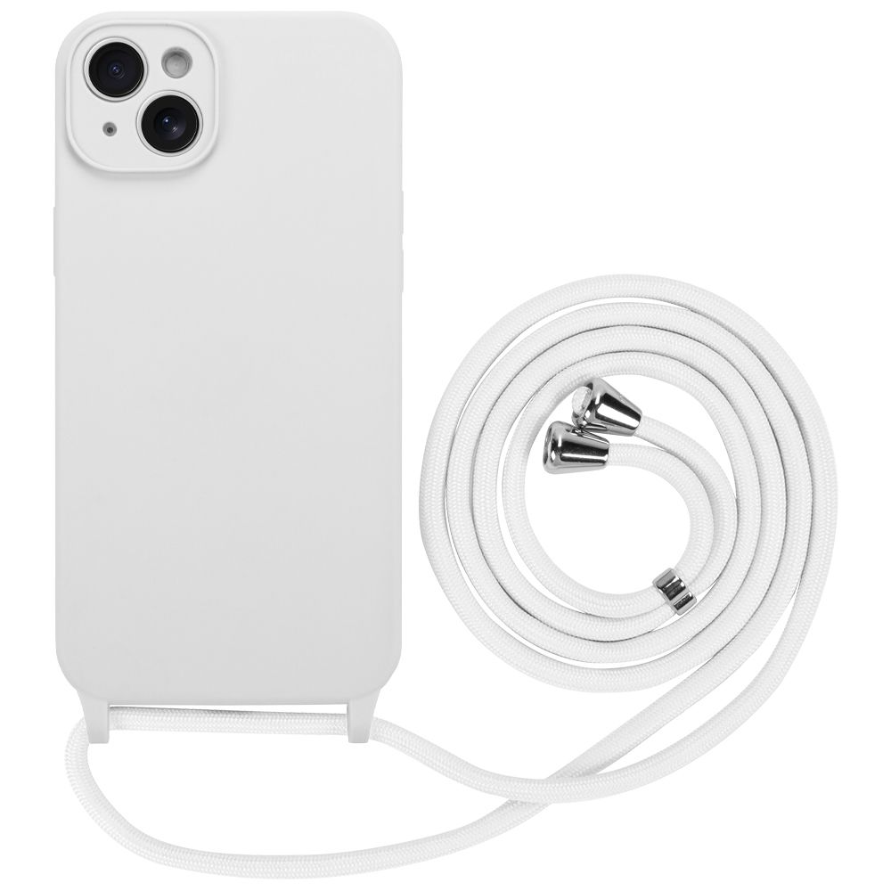 SOKAD | 全城熱賣 - 適用於 iPhone 15 Plus 全包矽膠柔軟殼 掛繩手機殼 白色 | Color : White ...