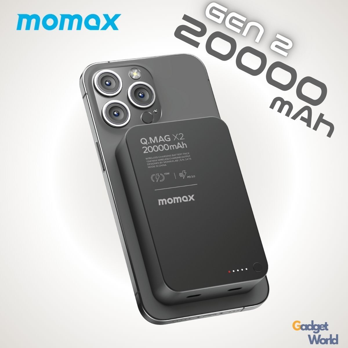 MOMAX | Q.MAG X2 20000mAh超薄磁吸流動電源 - 第二代 (黑色) IP133D | 顏色 : 深黑色 ...
