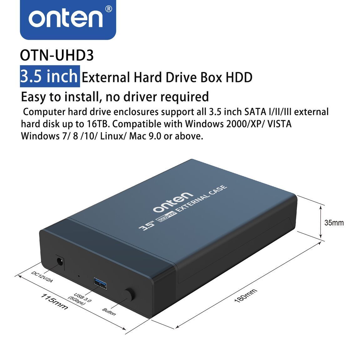 onten | UHD3 3.5 吋外接硬碟盒 SSD SATA HDD 附線和電源轉接器 | HKTVmall 香港最大網購平台