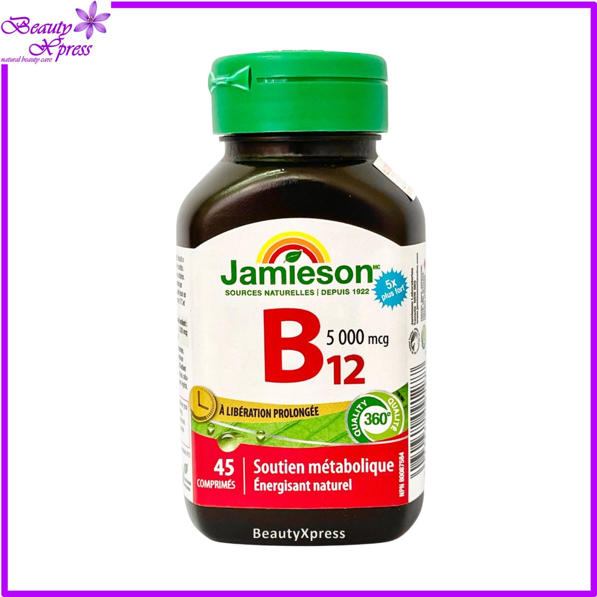 Jamieson | 超強長效維他命 B 12 (5000 微克) 45 粒 (包裝隨機提供) [平行進口] 抗疲勞增強體能促進新陳代謝神經 ...