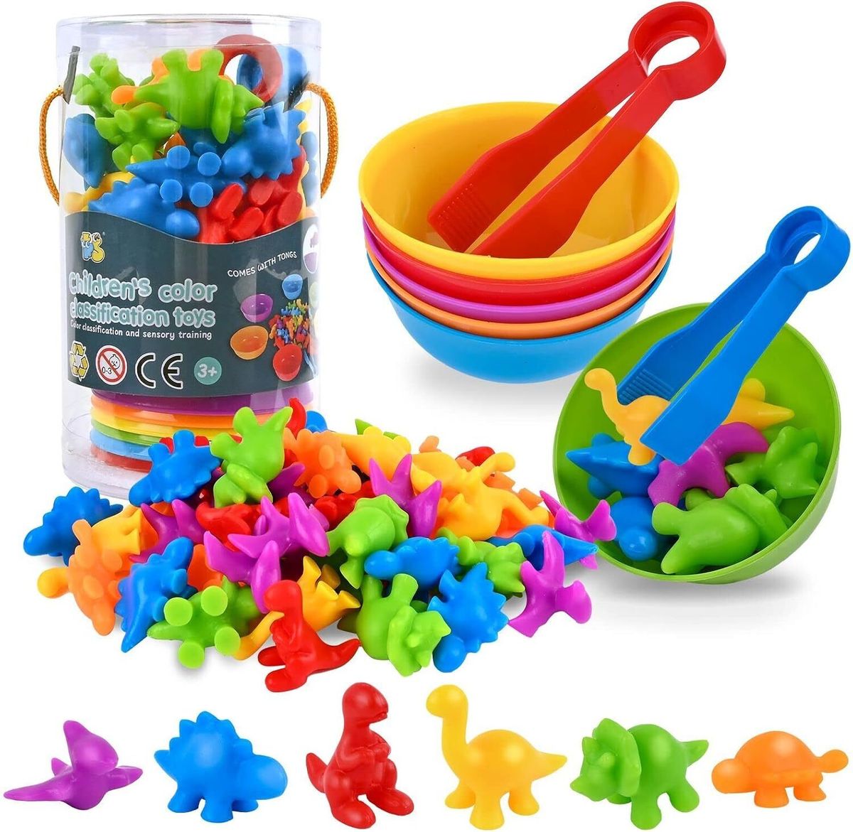 Kindermatic | 小恐龍顏色與數量排序數量遊戲套裝 48 件 Rainbow Dinosaurs Sorting & Counting Game Set of 48 ...