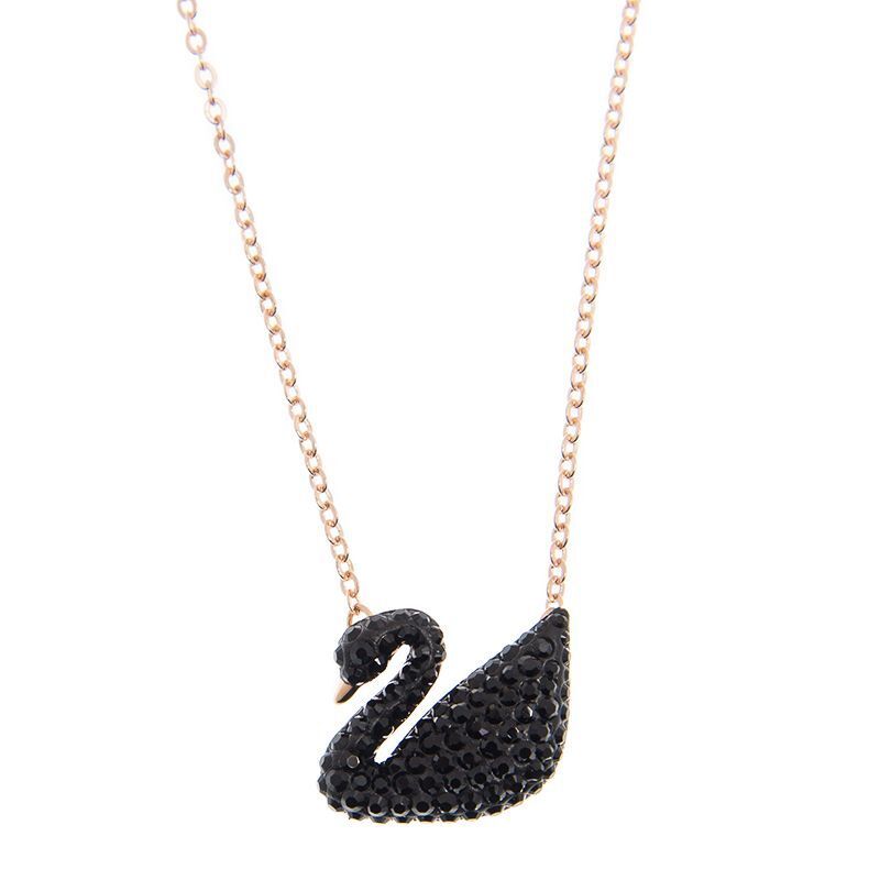 SWAROVSKI | Iconic Swan pendant (Swan, Black, Rose gold-tone plated ...