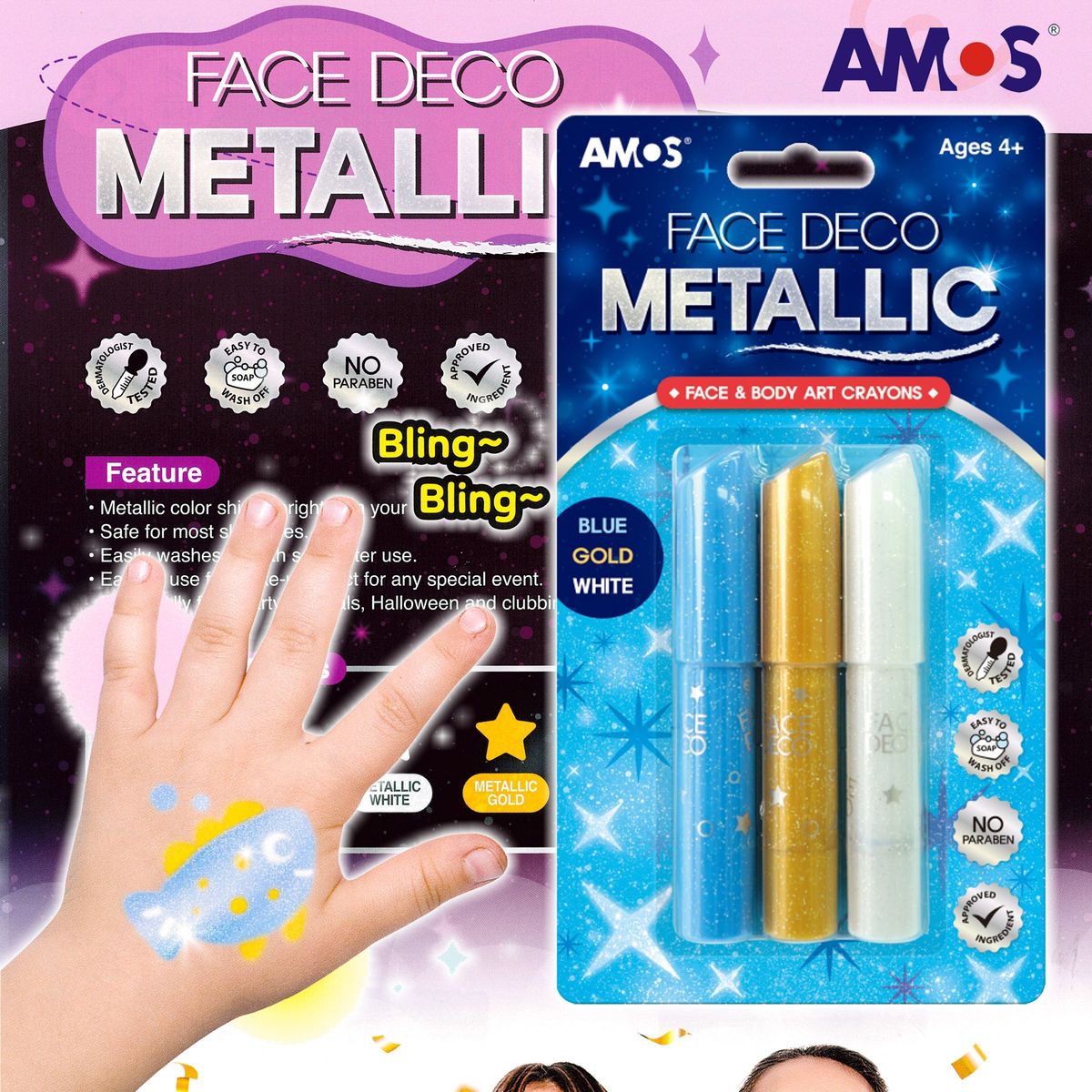 AMOS | Korea AMOS Face Deco Metallic, 3 Colours Set #FDM10B3-B《HK ...