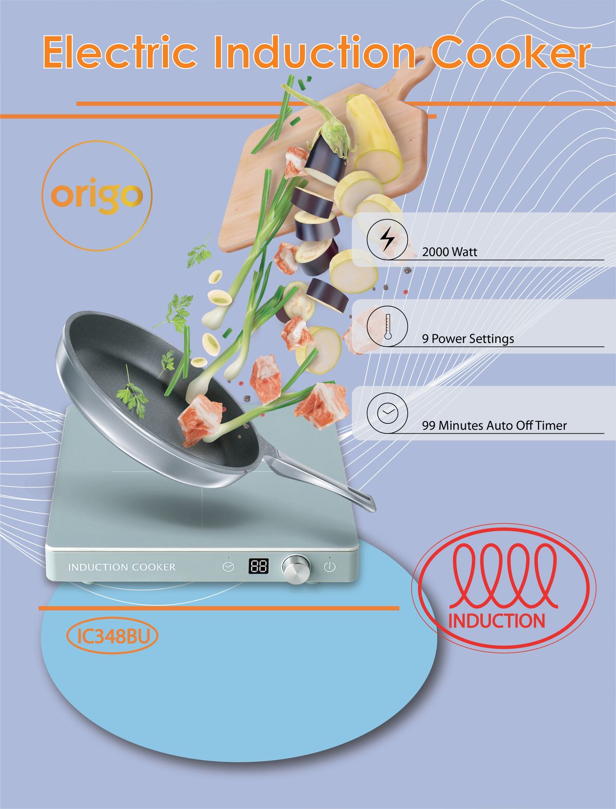 origo | IC348BU 2000W|Energy Label of Level 3| Sensor touch and knob ...