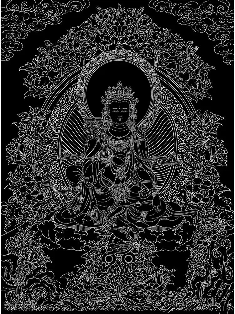 HOT | 生肖佛本命佛唐卡手繪diy虛空藏菩薩描金減壓佛像描摹畫唐卡手繪青底大日如來 羊 猴本命佛純棉油畫布—不含金粉和工具30*40 ...