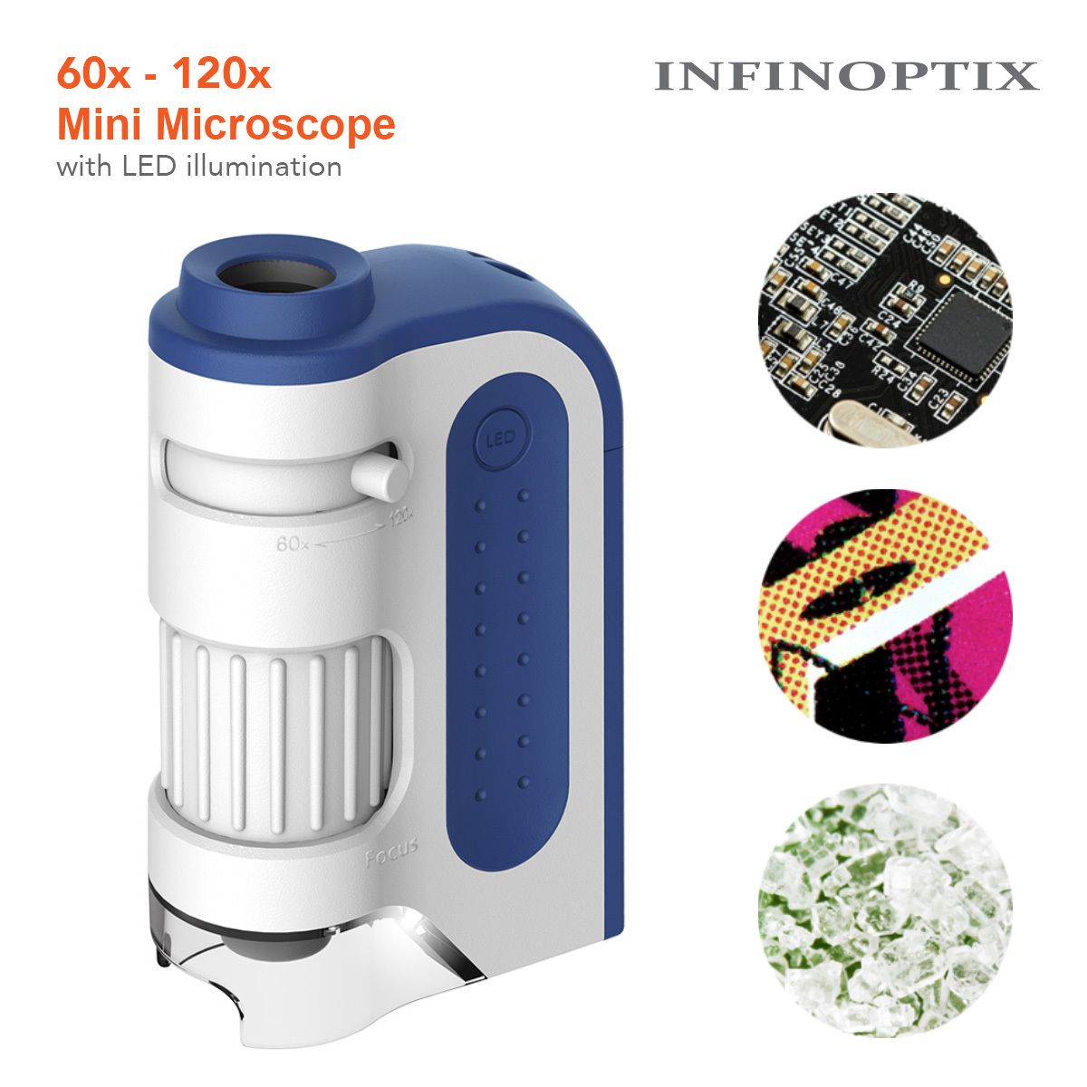 INFINOPTIX | Pocket Microscope 60-120x with UV light (White/Blue ...