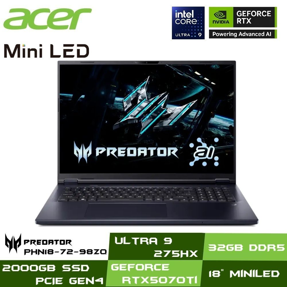 acer | [18/ RTX5070Ti] Predator 18 PHN18-72-98ZQ (Ultra 9 275HX ...