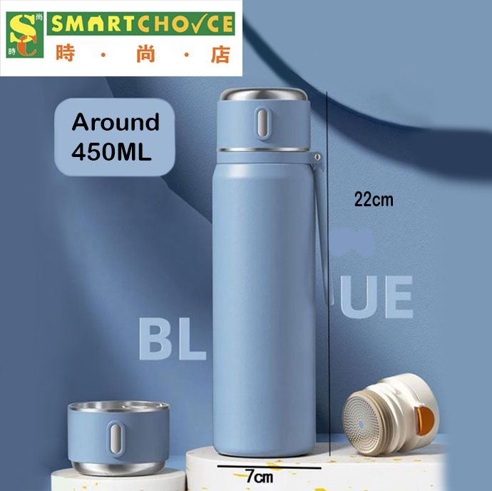 時尚店 | 450ML 316不銹鋼帶蓋真空杯保溫杯熱水瓶（藍色）（帶手柄繩旅行家用） | 顏色 : 淺藍色 | HKTVmall 香港最大網購平台