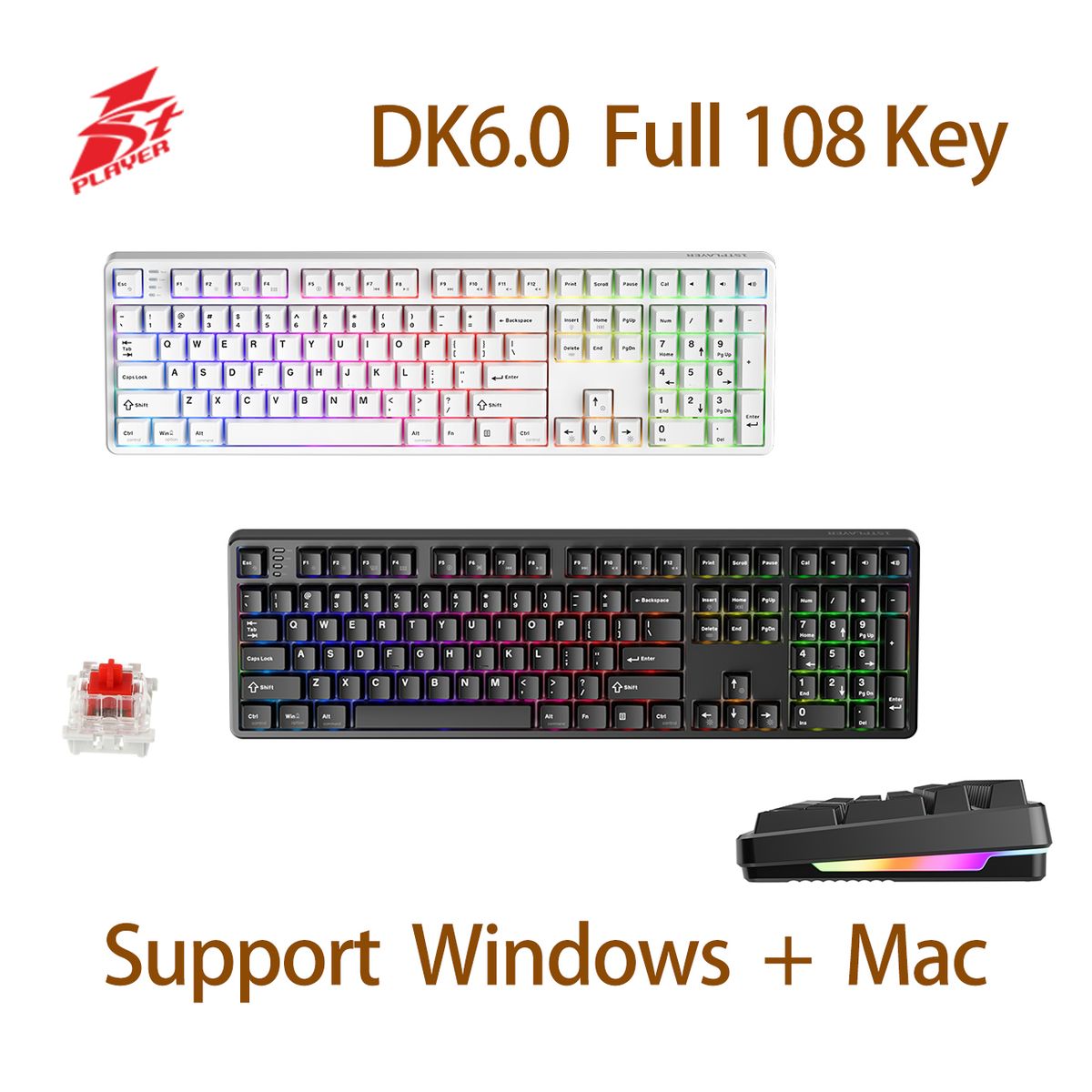 首席玩家 | 機械紅軸 DK6.0 108鍵 RGB 電競鍵盤 [黑色] | 顏色 : Black 黑色 | HKTVmall 香港最大網購平台