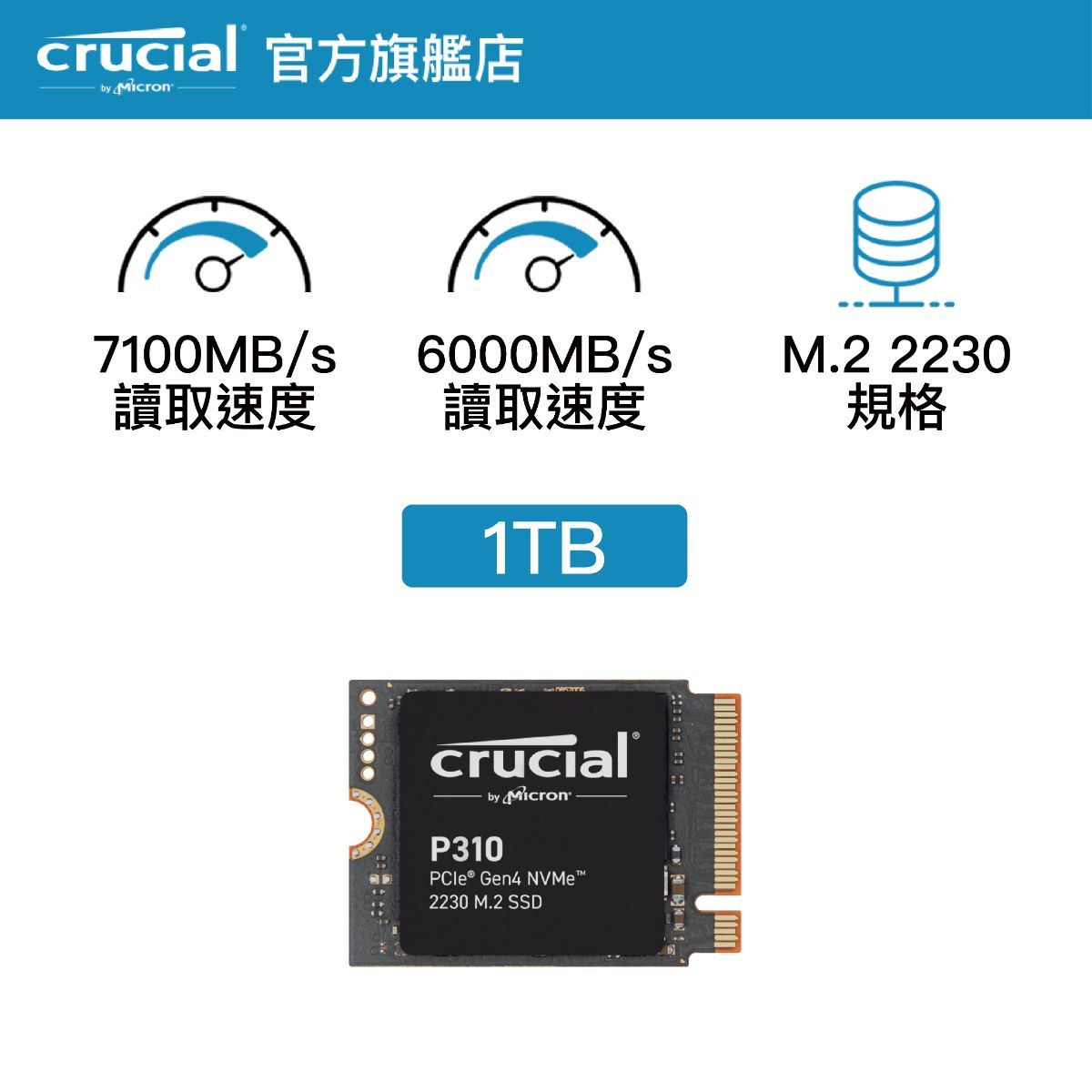 CRUCIAL | 1TB P310 PCIe Gen4 NVMe 2230 M.2 SSD 固態硬碟 (CT1000P310SSD2) | HKTVmall 香港最大網購平台