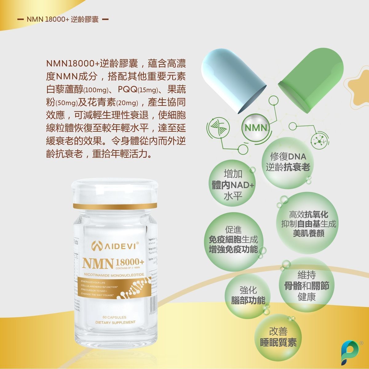 AIDEVI | [C02] (2466) NMN 18000+ 全新升級版 PQQ 逆齡補充劑 60粒｜ 香港行貨 『有防偽標籤』【最新批次 ...
