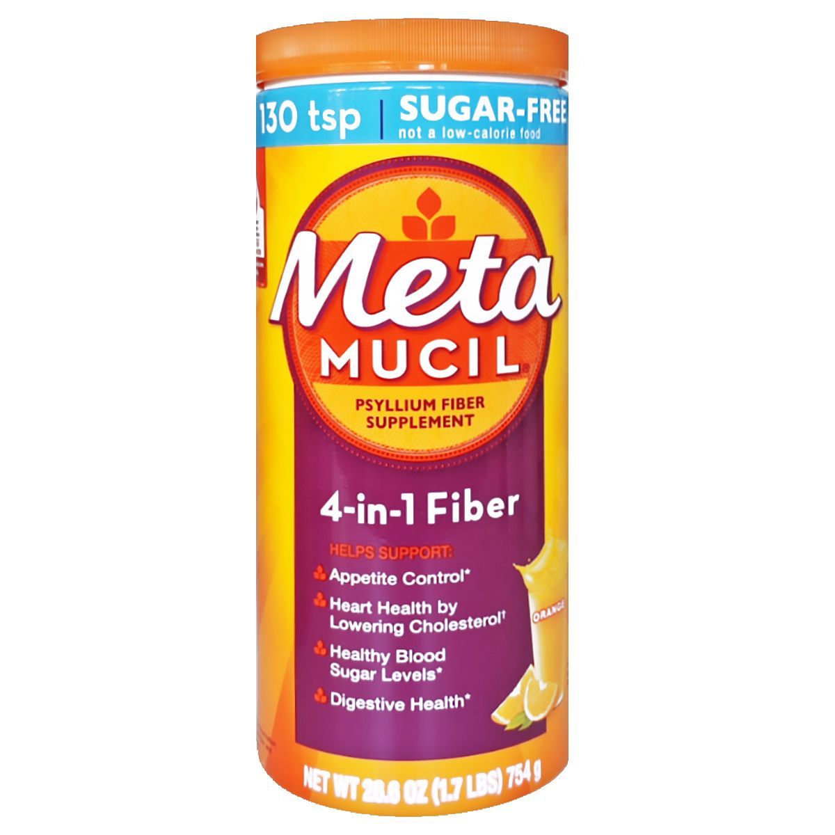 MetaMUCIL | 美達施 4合1複合健康膳食纖維粉 130劑 無糖 754g - 香橙味 (平行進口貨) | HKTVmall 香港最大網購平台